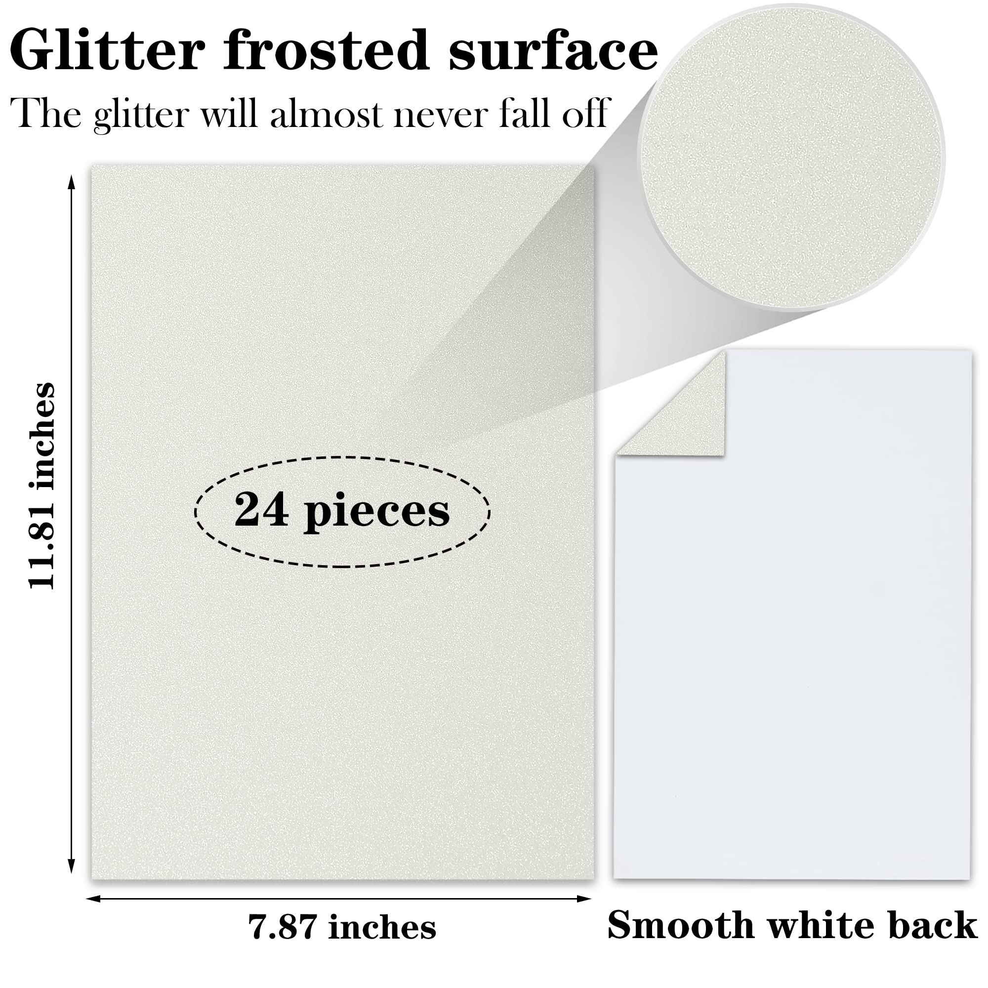 Twavang 24 Sheets White Glitter Cardstock Paper, A4 Premium Sparkly Paper for Scrapbook, DIY Projects, Party Decoration, Gift Box Wrapping 250GSM/92lb