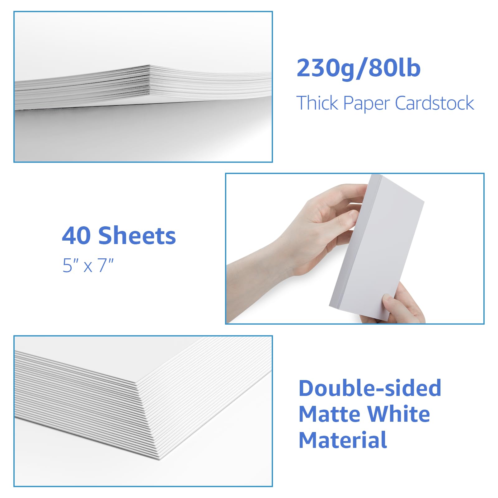 CreGear 40 Sheets White Cardstock 5x7 Cardstock Paper, 80lb/230gsm Thick Paper Card Stock White Blank Cardstock Thick Printer Paper Cardstock for Greeting Cards, Invitations, Postcards, DIY Cards