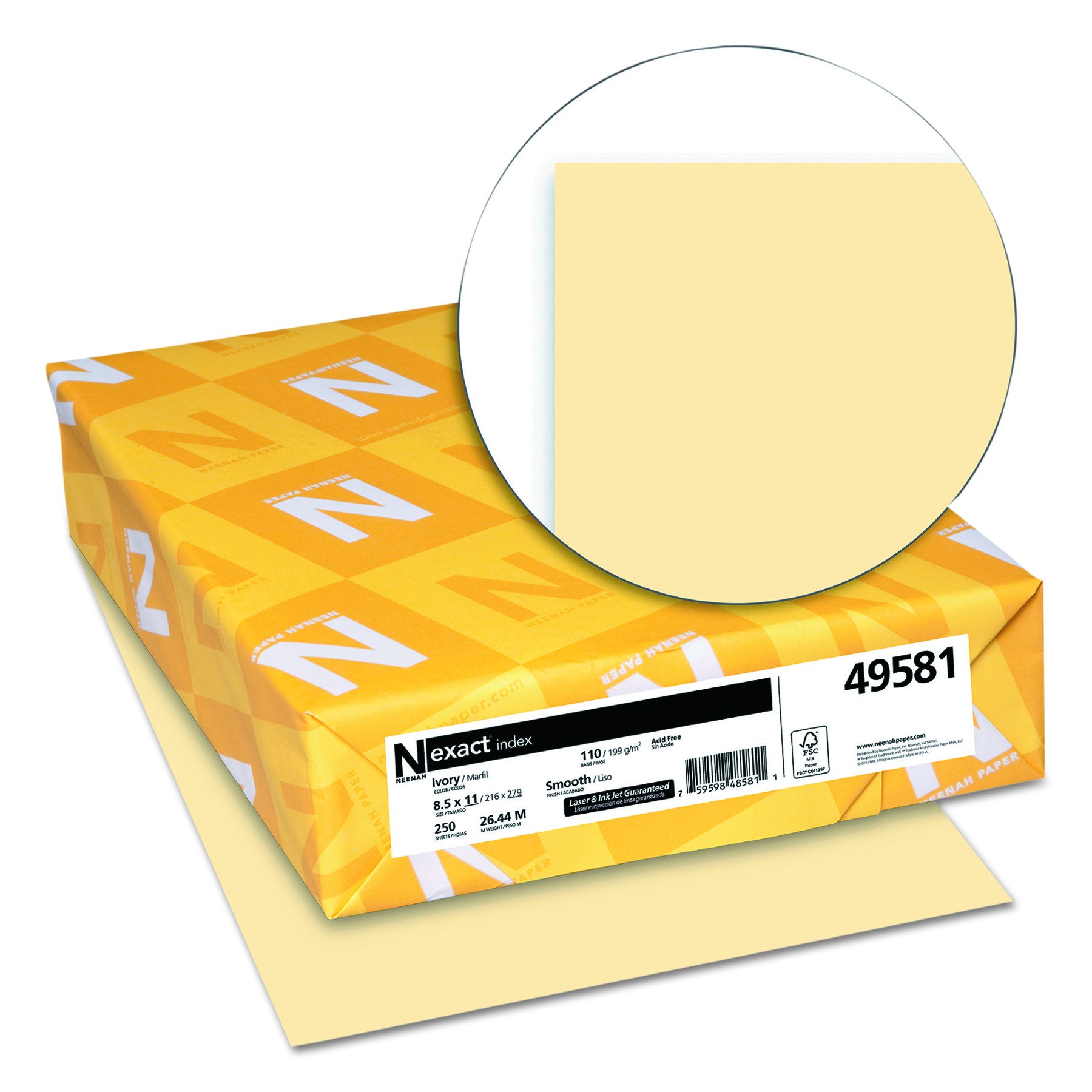 Neenah Paper 49581 Exact Index Card Stock, 110lb, 8 1/2 x 11, Ivory, 250 Sheets