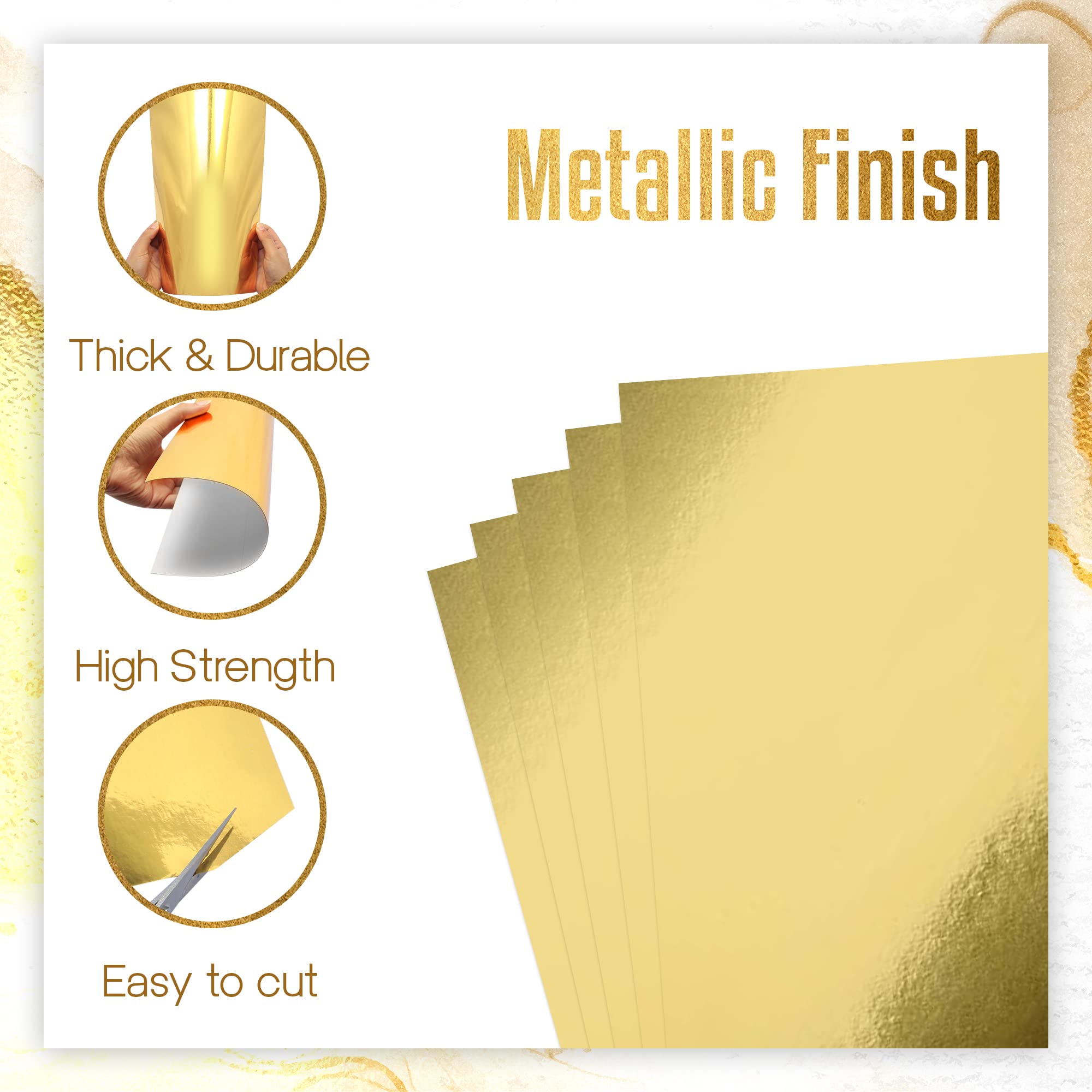 Metallic Gold Cardstock Paper, 60pcs of 8.5”x11” (250 GSM) - Gold Paper Foil Board, Mirror Finish Surface – Die Cut and Plotter Compatible - Perfect for Crafting, Invitations & Decorations