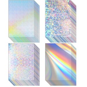 Kosiz 100 Sheets Metallic Holographic Card Stock Shiny Glitter Cardstock Paper Iridescent Mirror Paper 8.5 x 11'' 250 GSM Thick Mixed Color Foil Paper for Scrapbook Letter Poster Craft(Laser Color)