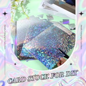 Kosiz 100 Sheets Metallic Holographic Card Stock Shiny Glitter Cardstock Paper Iridescent Mirror Paper 8.5 x 11'' 250 GSM Thick Mixed Color Foil Paper for Scrapbook Letter Poster Craft(Laser Color)