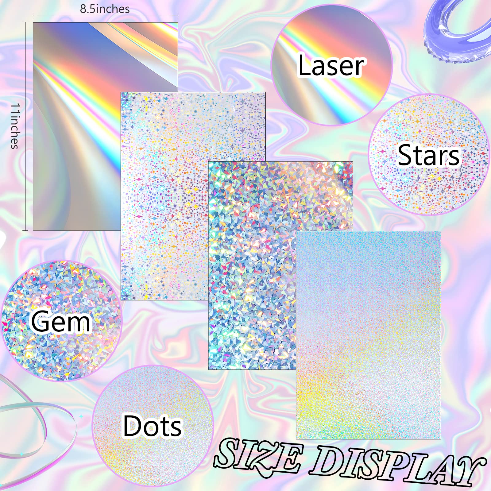 Kosiz 100 Sheets Metallic Holographic Card Stock Shiny Glitter Cardstock Paper Iridescent Mirror Paper 8.5 x 11'' 250 GSM Thick Mixed Color Foil Paper for Scrapbook Letter Poster Craft(Laser Color)