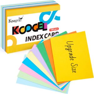 koogel blank index cards, 180pcs flash cards unruled 4 x 6 inch note cards study cards 9 neon colors for school learning office memo