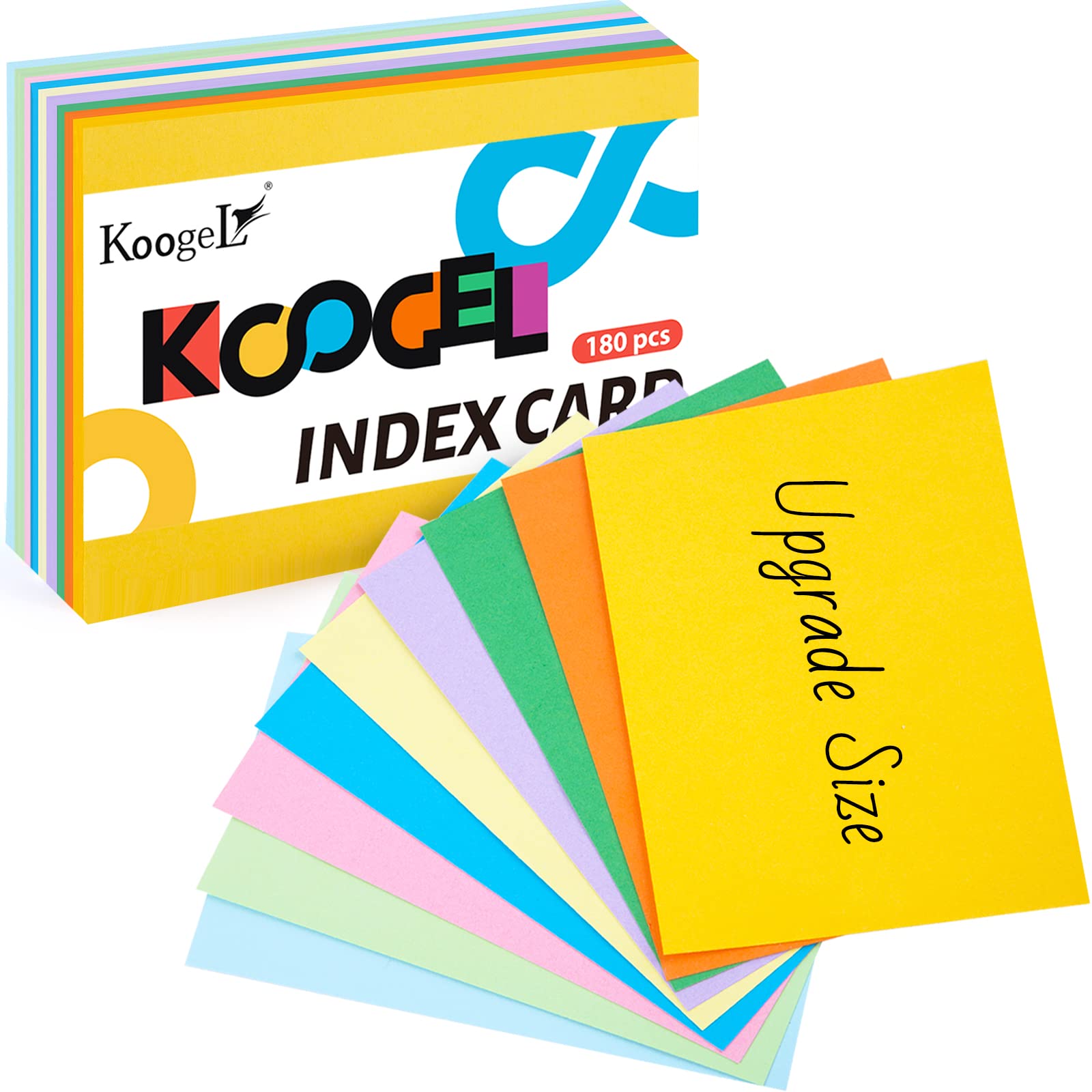 Koogel Blank Index Cards, 180PCS Flash Cards Unruled 4 x 6 Inch Note Cards Study Cards 9 Neon Colors for School Learning Office Memo