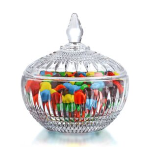 600ml/21oz large glass candy dish with lid,clear crystal candy jar with lid,decorative candy jar for candy buffet, party, wedding, home decoration,dishwasher safe