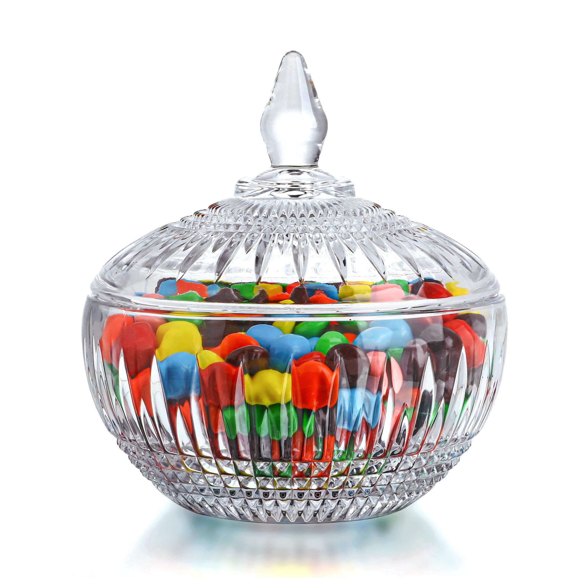 600ml/21oz Large Glass Candy Dish with Lid,Clear Crystal Candy Jar with Lid,Decorative Candy Jar for Candy Buffet, Party, Wedding, Home Decoration,Dishwasher Safe