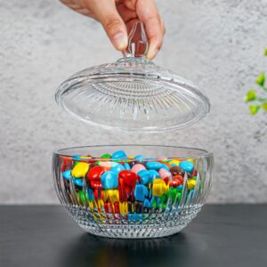 600ml/21oz Large Glass Candy Dish with Lid,Clear Crystal Candy Jar with Lid,Decorative Candy Jar for Candy Buffet, Party, Wedding, Home Decoration,Dishwasher Safe