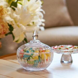 600ml/21oz Large Glass Candy Dish with Lid,Clear Crystal Candy Jar with Lid,Decorative Candy Jar for Candy Buffet, Party, Wedding, Home Decoration,Dishwasher Safe