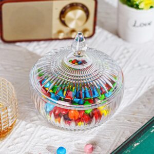 600ml/21oz Large Glass Candy Dish with Lid,Clear Crystal Candy Jar with Lid,Decorative Candy Jar for Candy Buffet, Party, Wedding, Home Decoration,Dishwasher Safe