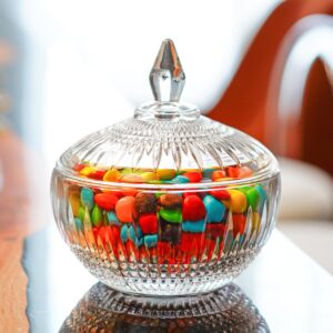 600ml/21oz Large Glass Candy Dish with Lid,Clear Crystal Candy Jar with Lid,Decorative Candy Jar for Candy Buffet, Party, Wedding, Home Decoration,Dishwasher Safe