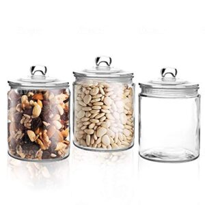 set of 3 glass jar with lid 1 liter | airtight glass storage container for food, pasta, coffee, candy, dog treats, snacks | glass organization canisters for home & kitchen | 34 ounces