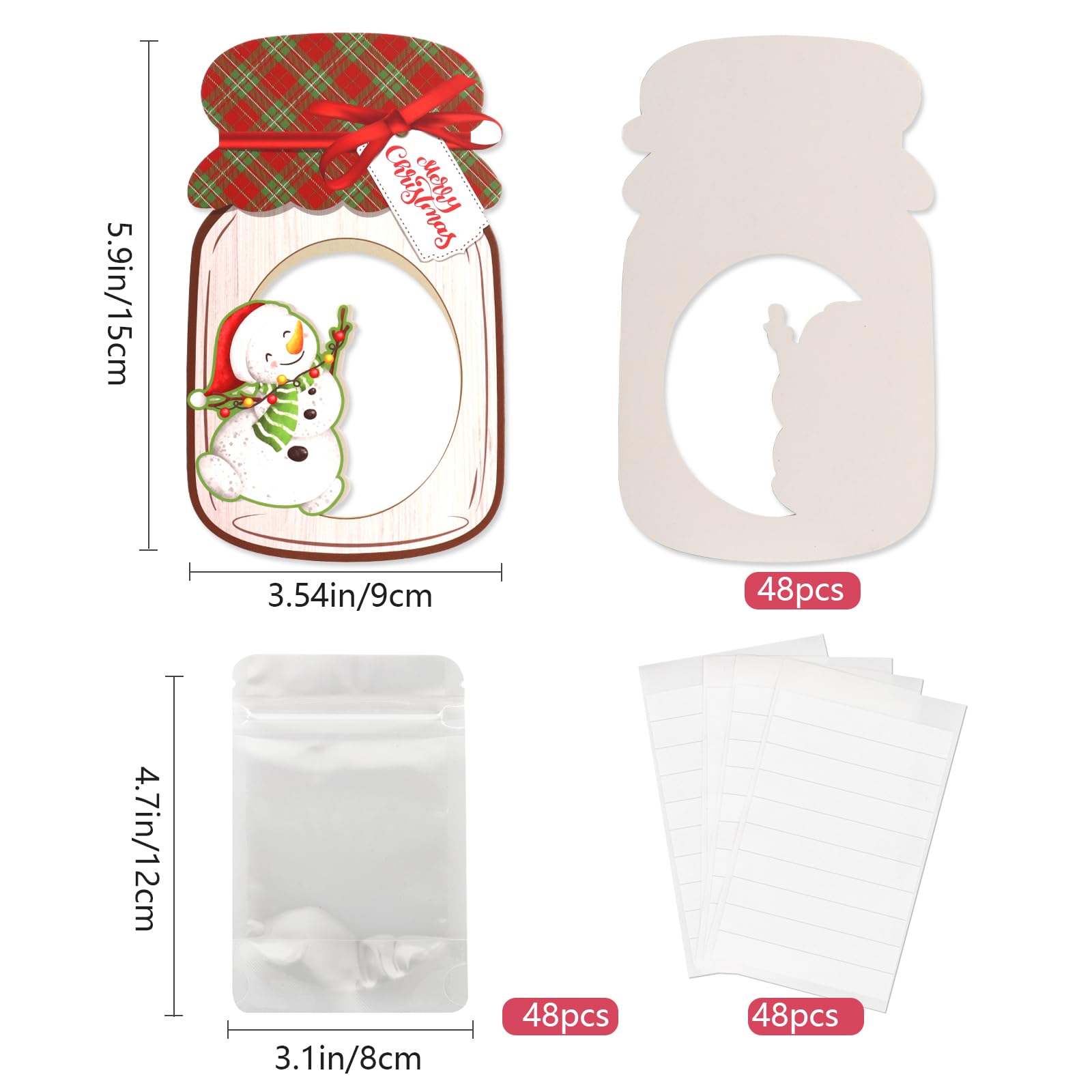 Giiffu 48 Pack Christmas Cards for Kids, Mason Jar Merry Christmas Greeting Cards, DIY Funny Christmas Gifts for School Classroom Exchange Xmas Party Favors(Candy Not Included)