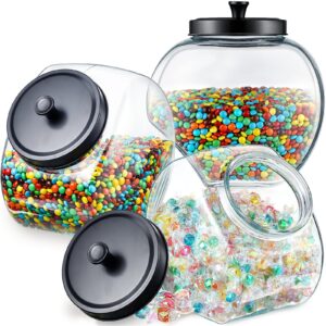 mumufy set of 3 glass slanted storage jar large candy jars with lids cookie jar with black matte metal top tilted clear candy containers sealed canister with lid for home laundry kitchen (75 oz)