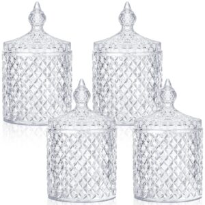 aoriher 4 pcs crystal glass candy jar with lid home decorative jar glass storage bathroom jars jewelry box canister jar for cotton swab glass jar for kitchen bathroom pantry (clear,medium)