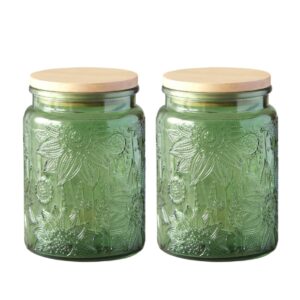 ansqu set of 2 glass jars with lids, 23.7 fl oz vintage glass storage jars, cookie jar sugar container for kitchen counter, pantry, candy jar with lid (green)