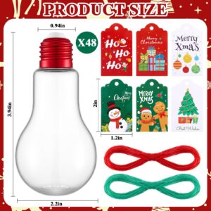 Tessco 48 Pcs Christmas Plastic Light Bulb Jars with Card and String 3.4 oz 100 ml Clear Fillable Candy Jars Lightbulb Jar Clear Plastic Bulbs Ornaments for Crafts Light Bulb Storage Container