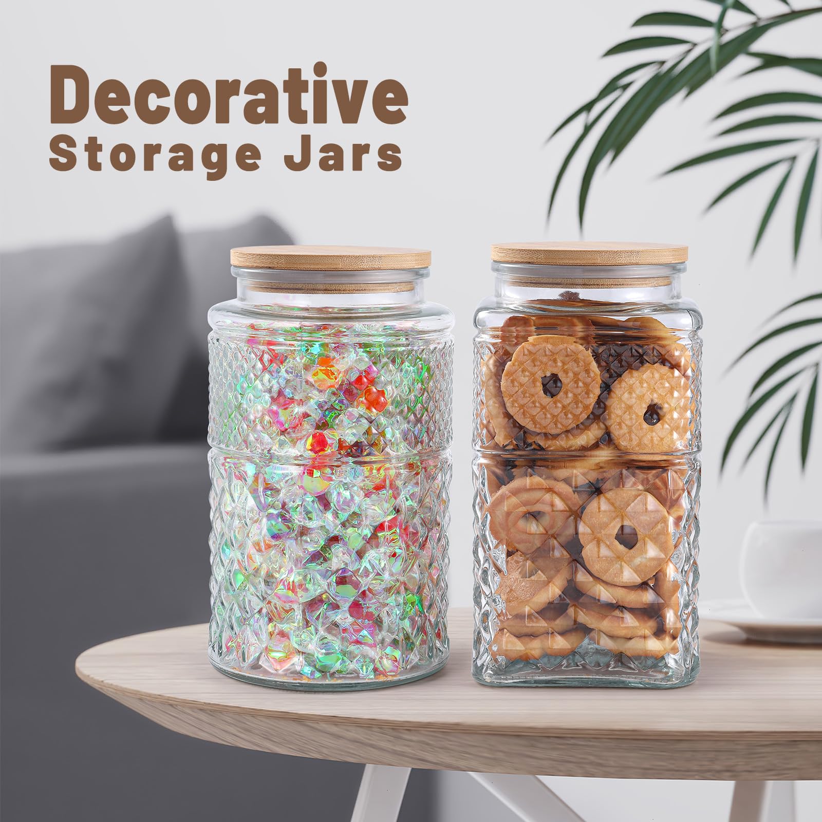 Galazzz 90 oz | 0.7 Gallon Large Cookie Jar, Glass Jar with Airtight Lid, Decorative Kitchen Canister with Bamboo Lids, Candy Jar | Glass Storage Air tight Glass 2600ml