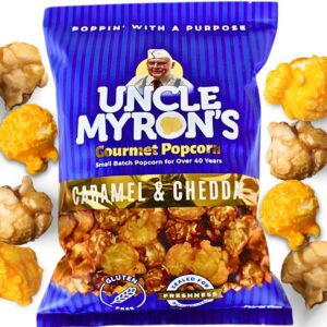 uncle myron's popcorn mix, 11.0oz, cheese and caramel gourmet popcorn, gluten free, sweet and salty snack, cheese and caramel popcorn mix, popcorn mix