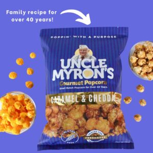 Uncle Myron's Popcorn Mix, 11.0oz, Cheese and Caramel Gourmet Popcorn, Gluten Free, Sweet and Salty Snack, Cheese and Caramel Popcorn Mix, Popcorn Mix