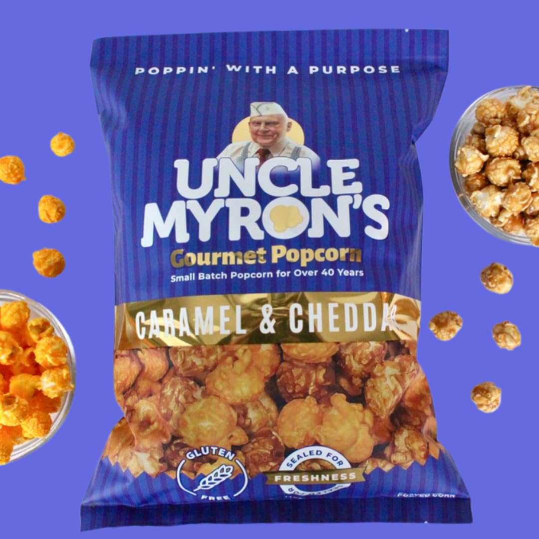 Uncle Myron's Popcorn Mix, 11.0oz, Cheese and Caramel Gourmet Popcorn, Gluten Free, Sweet and Salty Snack, Cheese and Caramel Popcorn Mix, Popcorn Mix