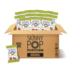 skinnypop popcorn, gluten free, dairy free, non-gmo, healthy snacks, skinny pop original popcorn, 1oz individual size snack bags (12 count)