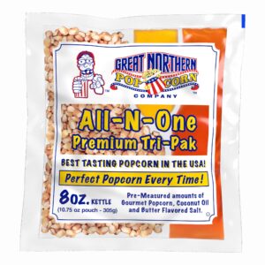 movie theater style 40-count popcorn packs - pre-measured 8-ounce all-in-one kernel, salt, oil packets for popping machines by great northern popcorn