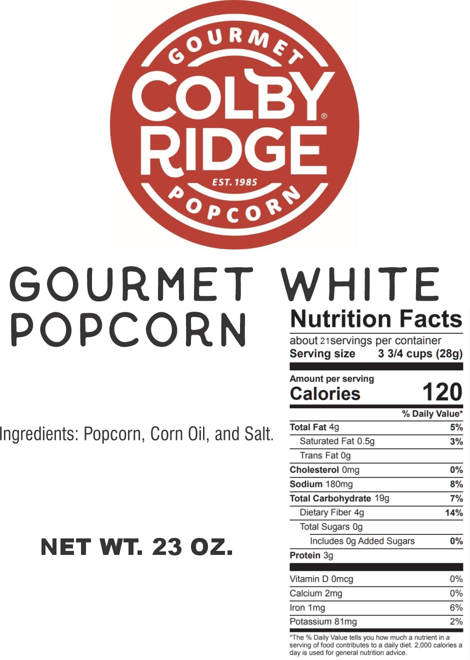 Colby Ridge Gourmet Craft Popped Gluten Free Popcorn Bulk Sized Large Gift Party Bags (Bulk 5 Gal. 80 Cups) (Fluffy White)