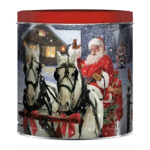 classic collectible gourmet holiday popcorn tin caramel, white cheddar, and butter popcorn