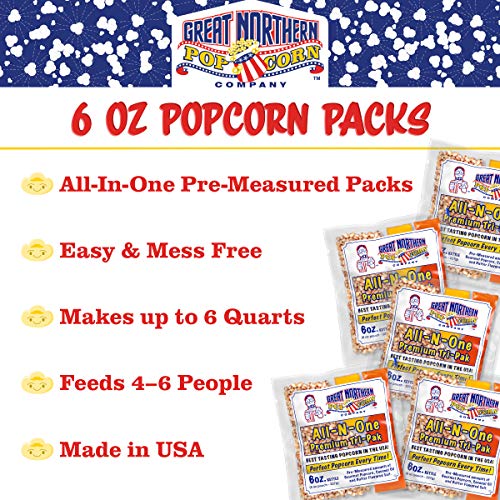 Case of 12 Popcorn Packs - All-In-One Kit with 6-Ounces of Pre-Measured Kernels, Salt, and Oil Packets for Popcorn Machines by Great Northern Popcorn