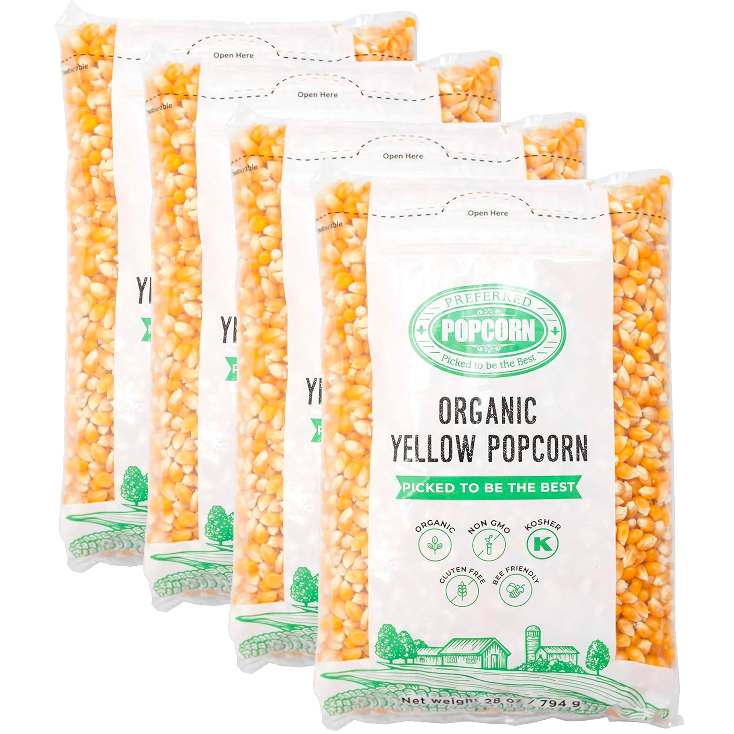 Preferred Popcorn Organic Popcorn, 28 Ounce bag, Pack of 4, 30 Servings Per Bag