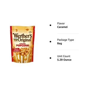 Werther's Original Caramel Popcorn 5.29 oz Bag (Pack of 2) - Made With Fresh Popcorn, Real Butter, and Fresh Cream - Original Flavor