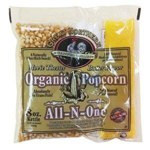 18-count organic popcorn packets - pre-measured 8-ounce all-in-one popping machine packs with coconut oil and buttered salt by great northern popcorn