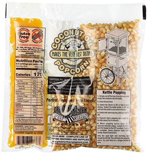 18-Count Organic Popcorn Packets - Pre-Measured 8-Ounce All-in-One Popping Machine Packs with Coconut Oil and Buttered Salt by Great Northern Popcorn