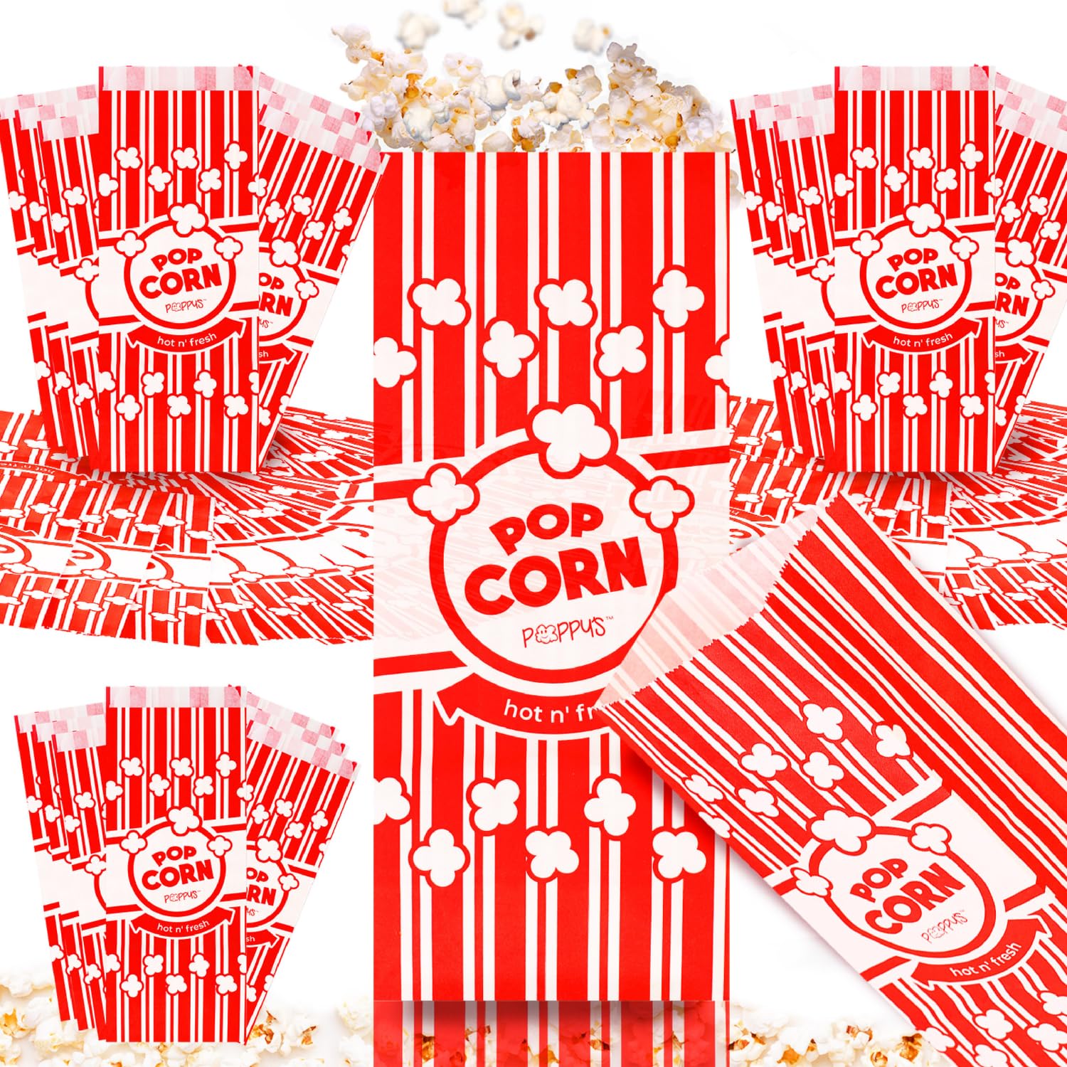 Poppy's Paper Popcorn Bags – 25 2 oz Concession-Grade Bags, Popcorn Machine Accessories for Popcorn Bars, Movie Nights, Concessions