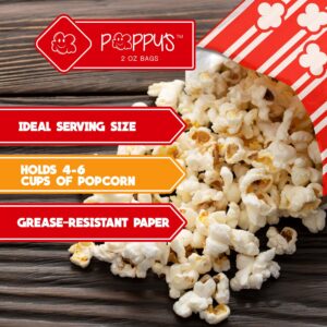 Poppy's Paper Popcorn Bags – 25 2 oz Concession-Grade Bags, Popcorn Machine Accessories for Popcorn Bars, Movie Nights, Concessions