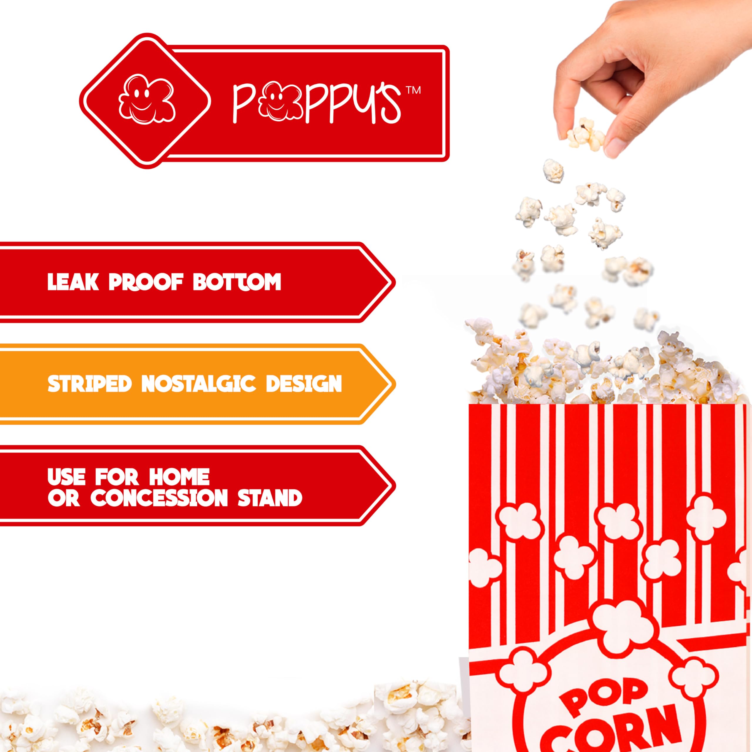 Poppy's Paper Popcorn Bags – 25 2 oz Concession-Grade Bags, Popcorn Machine Accessories for Popcorn Bars, Movie Nights, Concessions