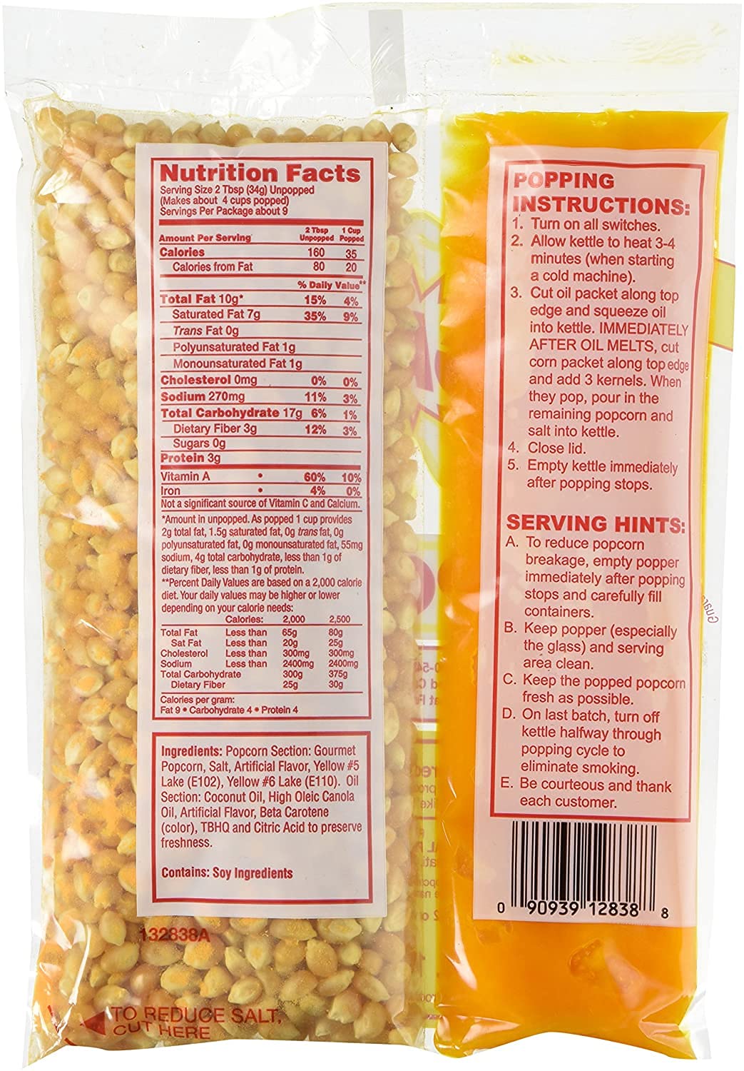 Concession Essentials 8oz Popcorn Portion Packs- (Box of 6 Portion Packs)