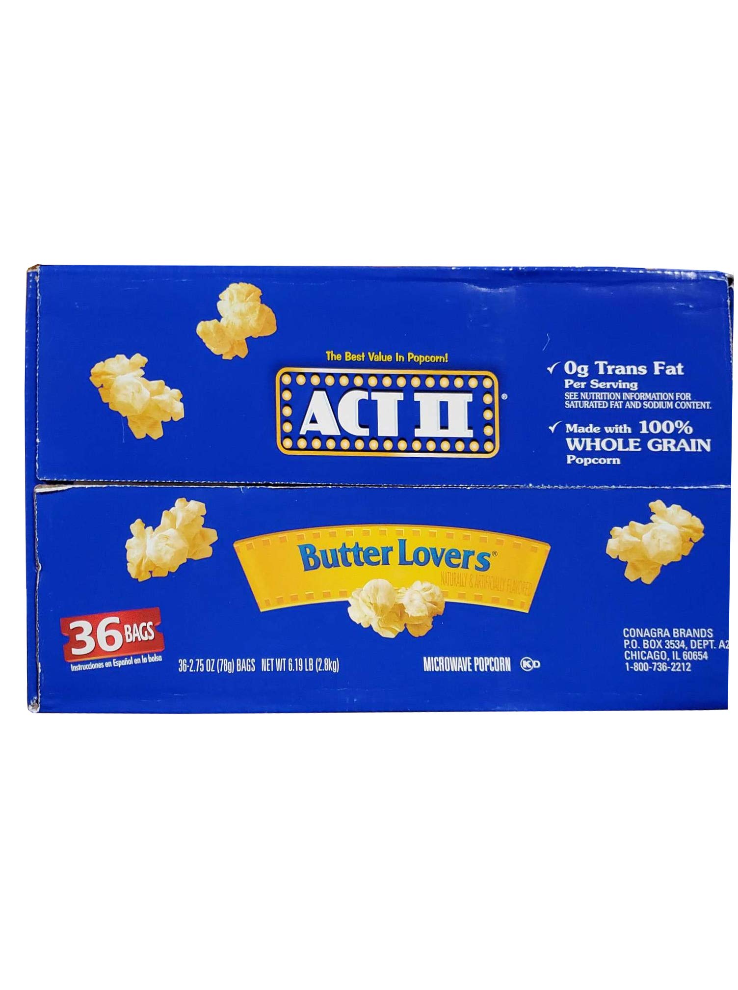 ACT 2 Butter Lovers Microwave Popcorn 5.15LB 100% Whole Grain 36 Bags