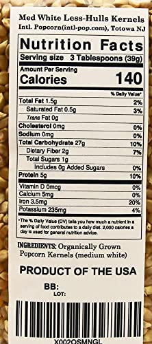 1.9 LB White Virtually Hulless (Less Hulls) Popcorn Kernels • Resealable Bag • USA Grown • NON-GMO, Vegan, KOSHER • Great for Movie Night • INTL POP