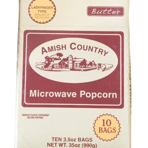 Amish Country Popcorn | Old Fashioned Microwave Popcorn | 10 Bags Ladyfinger Butter | Non-GMO, Gluten Free, Microwaveable and Kosher (10 Bags)