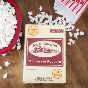 Amish Country Popcorn | Old Fashioned Microwave Popcorn | 10 Bags Ladyfinger Butter | Non-GMO, Gluten Free, Microwaveable and Kosher (10 Bags)