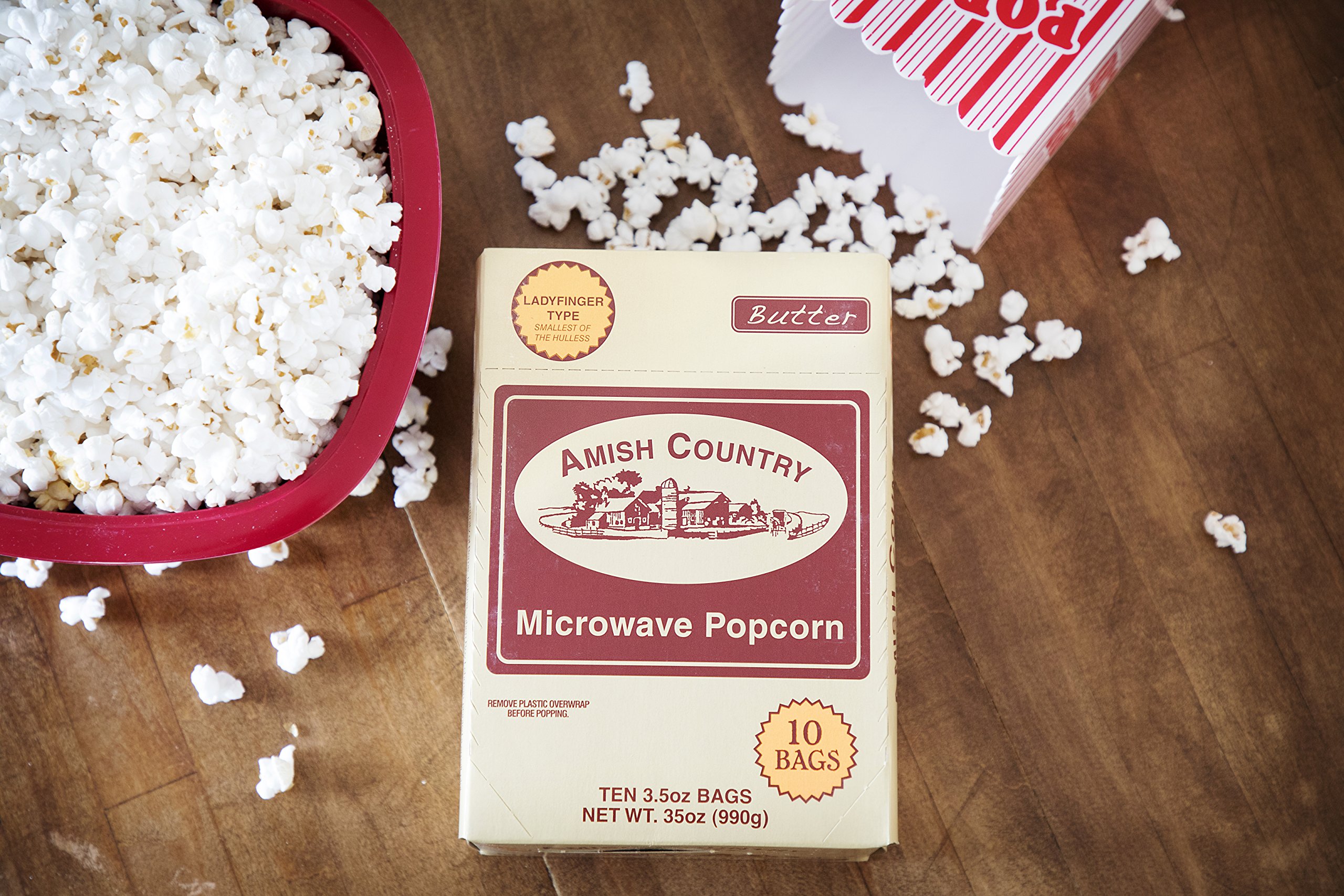 Amish Country Popcorn | Old Fashioned Microwave Popcorn | 10 Bags Ladyfinger Butter | Non-GMO, Gluten Free, Microwaveable and Kosher (10 Bags)