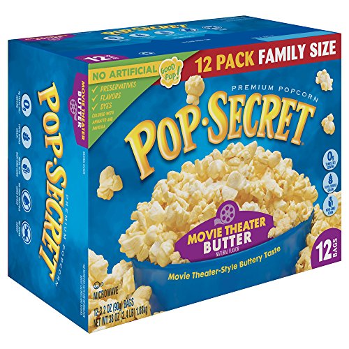 Pop Secret Popcorn, Movie Theater Butter, 3.2 Ounce Microwave Bags, 12 Count Box (Pack of 4)