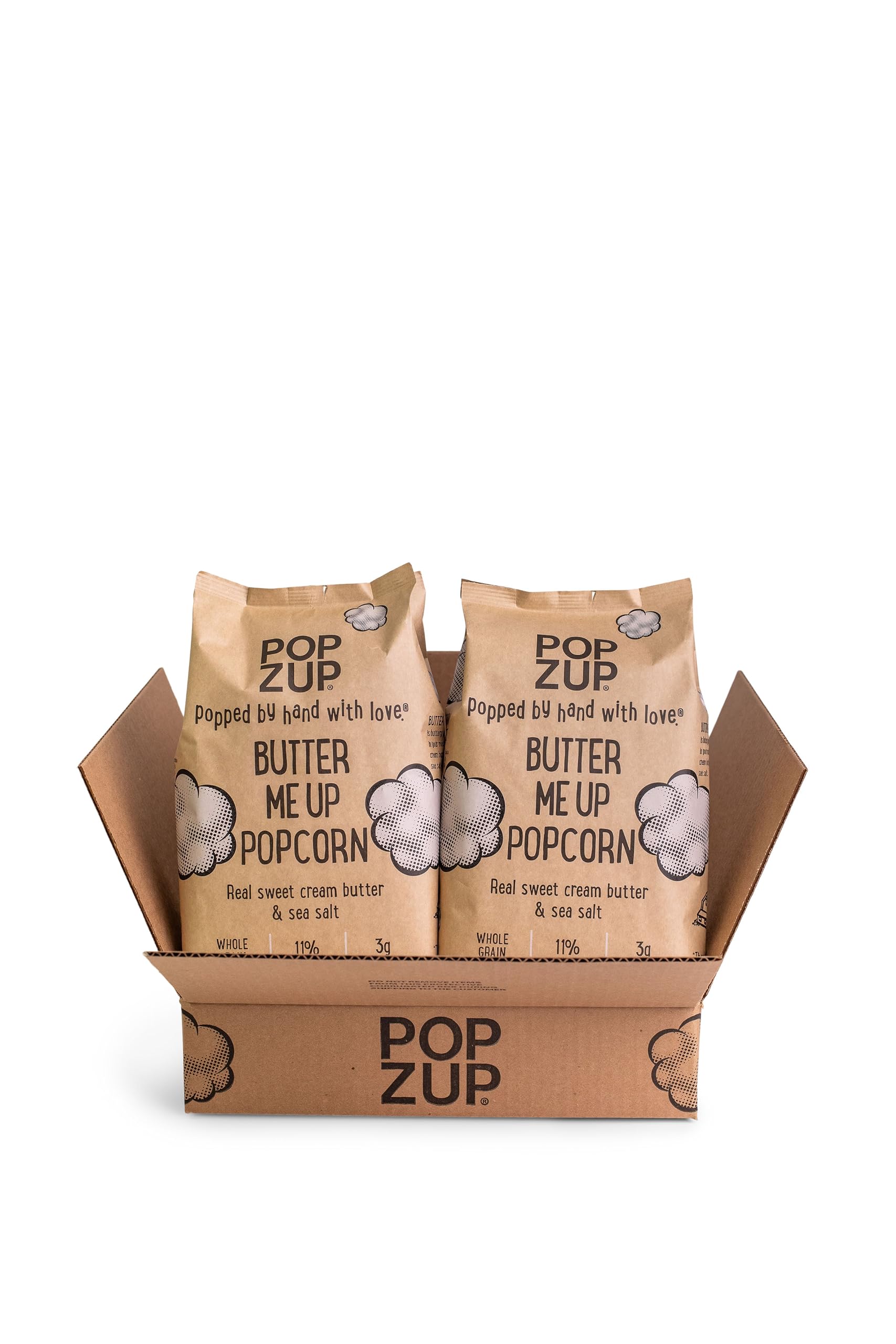 Popzup Popcorn - Popped & Seasoned by Hand with Pure and Simple Ingredients, Gluten Free and non-GMO (Butter Me Up)