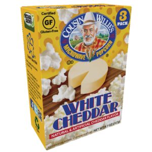 cousin willie's simply better white cheddar popcorn (3 pack, 8.7oz) - unbeatable flavor - cholesterol free - made in the usa