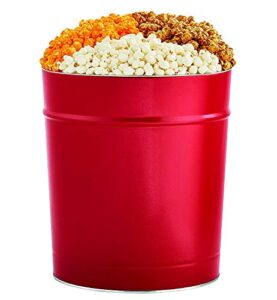 the popcorn factory popcorn gift tin, simply red, 3.5 gallons (robust cheddar, butter, caramel)