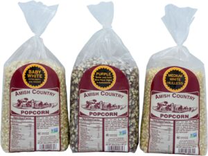 amish country popcorn | variety bundles | 3-2 lb bags | medium white - baby white - purple popcorn kernels | old fashioned, non-gmo and gluten free