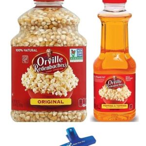 Orville Redenbacher's Gourmet Popping Corn, Original Pop Corn and Popping & Topping Buttery Flavored Oil (Pack of 2) - with Make Your Day Bag Clip