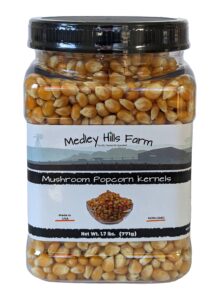 mushroom popcorn kernels by medley hills farm in reusable container 1.7 lbs. - gourmet popcorn kernels for popcorn machine - gluten free - non gmo